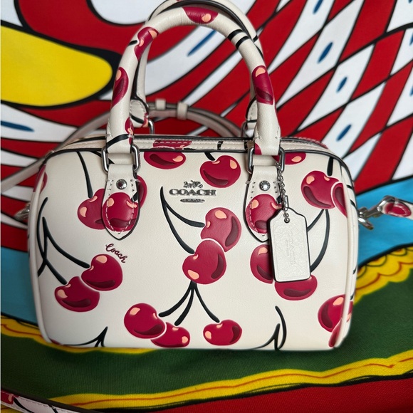Coach | Bags | Coach Cherry Print Satchel Bag Cream And Red | Poshmark